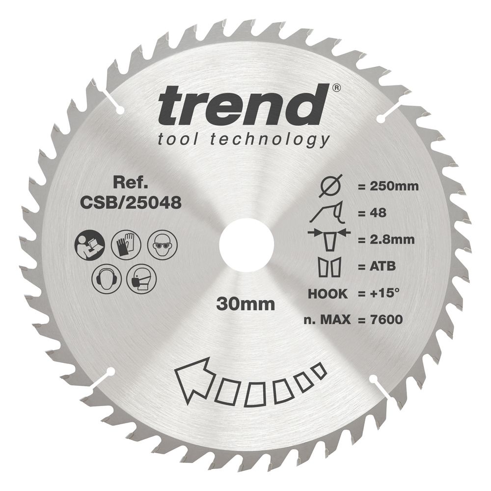 Trend CSB/25048 Wood Circular Saw Blade 250mm x 30mm 48T - Screwfix