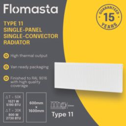 Flomasta Type 11 Single-Panel Single Convector Radiator 600mm x 1600mm ...