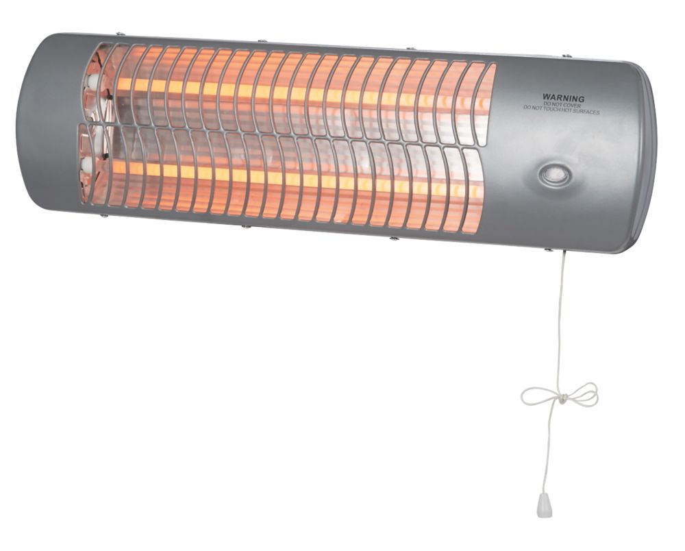 Essentials 600 / 1200W Electric Wall-Mounted Quartz Heater Grey - Screwfix