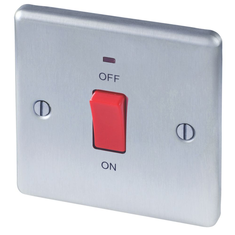 LAP 45A 1-Gang DP Cooker Switch Brushed Stainless Steel with LED - Screwfix