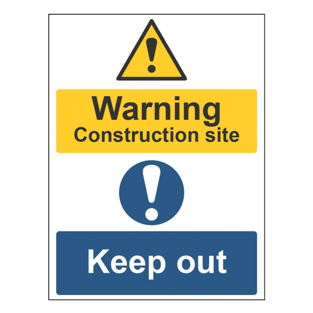 Essentials "Warning Construction Site Keep Out" Sign 400mm x 300mm ...