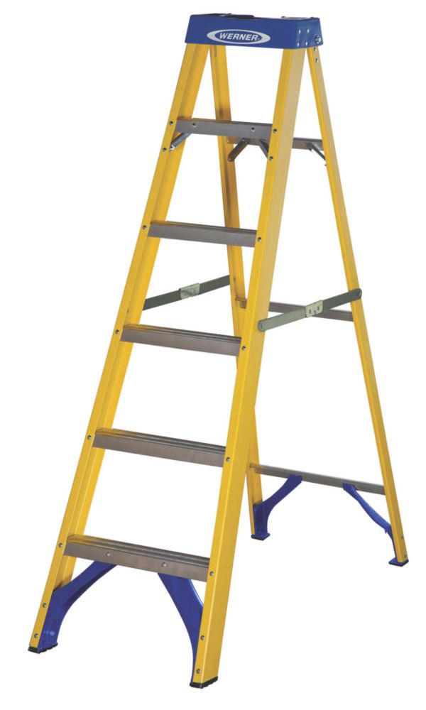 Werner Fibreglass 1.7m 6 Step Swingback A Frame Step Ladder - Screwfix