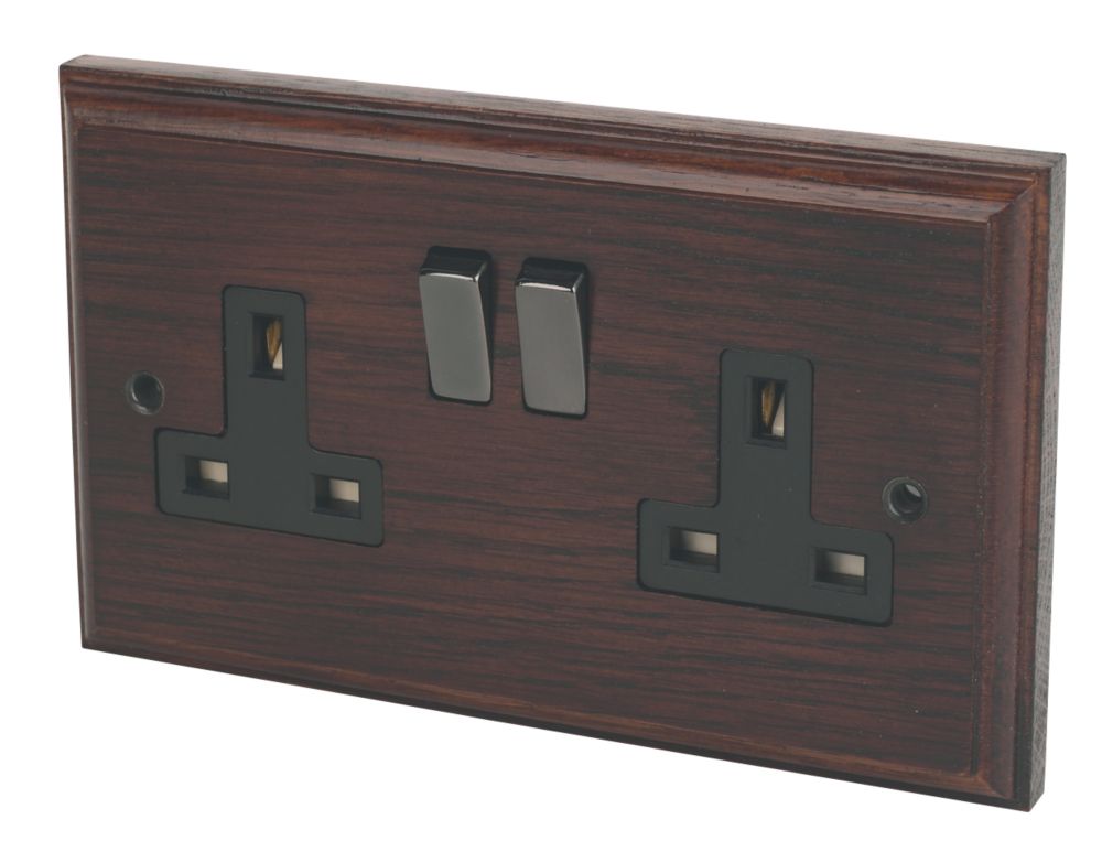 Varilight 13AX 2-Gang DP Switched Plug Socket Dark Oak with Black ...