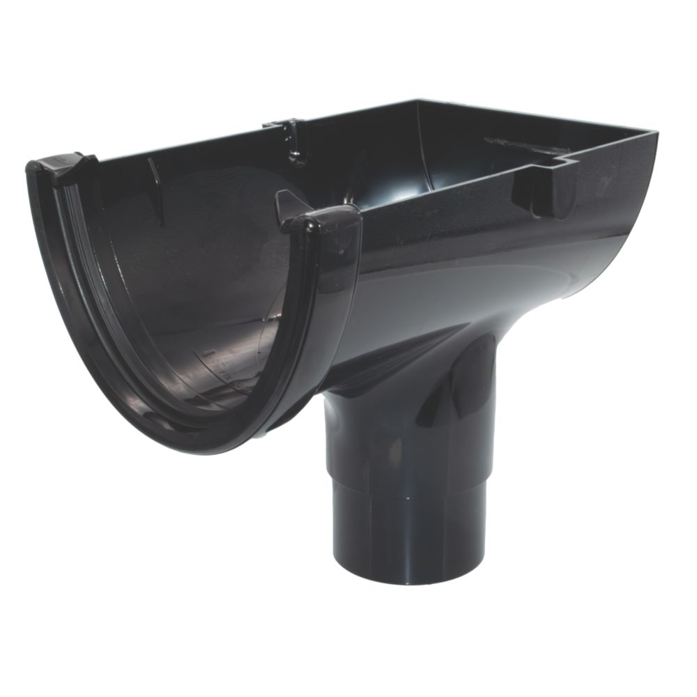 FloPlast Hi-Cap uPVC Half Round Stop End Outlet Black 115mm x 68mm ...