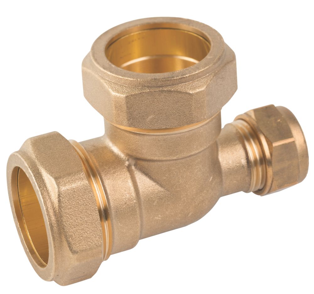 Midbrass Brass Compression Reducing Tee 1" x 1/2" x 1" - Screwfix