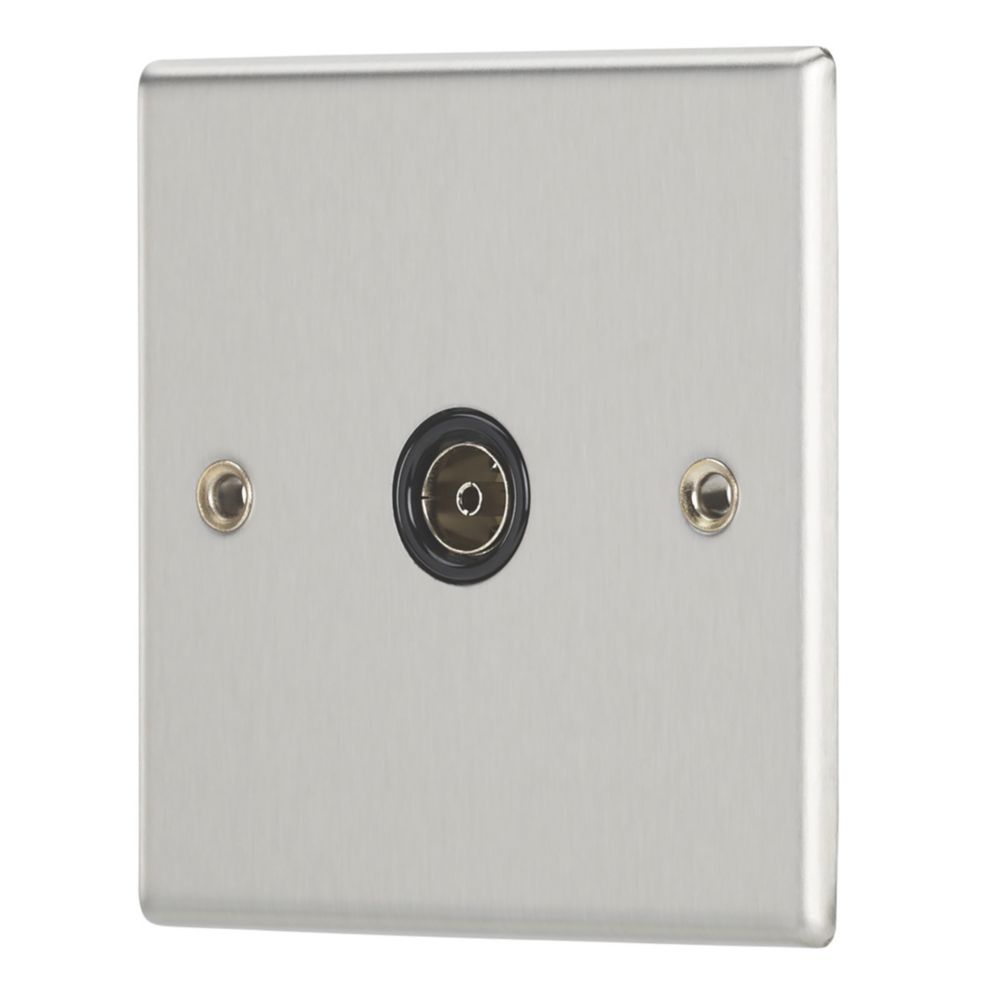 Contactum iConic 1-Gang Female Coaxial TV Socket Brushed Steel with ...
