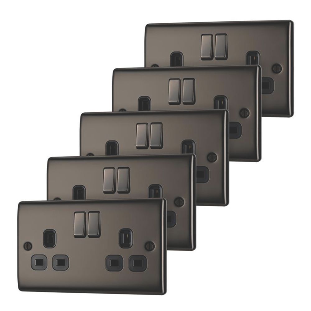 British General Nexus Metal 13A 2-Gang DP Switched Plug Sockets Black ...