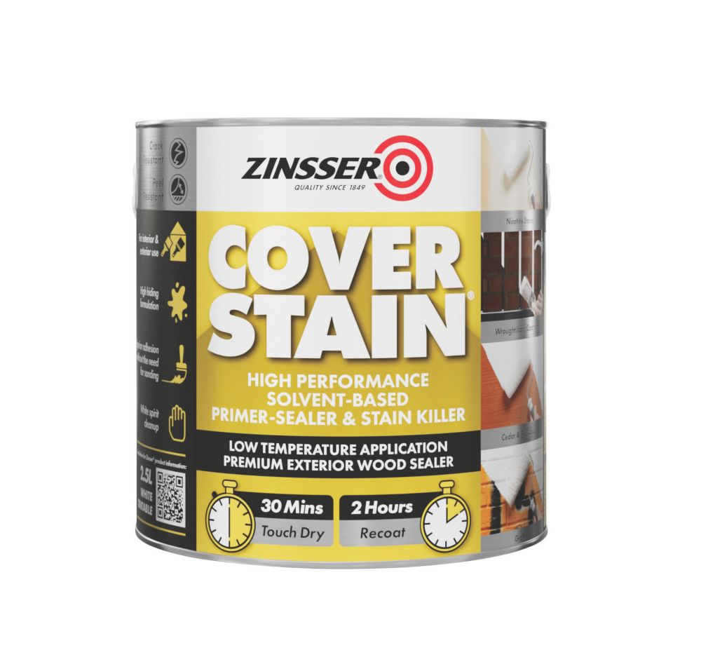 Zinsser 2.5Ltr White Matt Stain Block Wall Primer - Screwfix