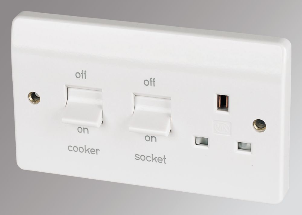 MK Logic Plus 45A 2-Gang DP Cooker Switch & 13A DP Switched Socket ...