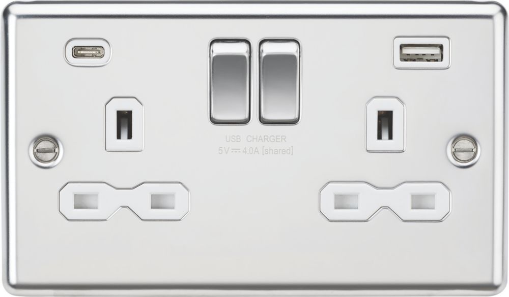 Knightsbridge 13A 2-Gang SP Switched Socket + 4.0A 20W 2-Outlet Type A ...