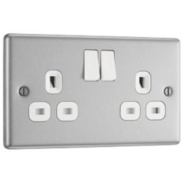 LAP 13A 2-Gang SP Switched Plug Sockets Brushed Stainless Steel with ...