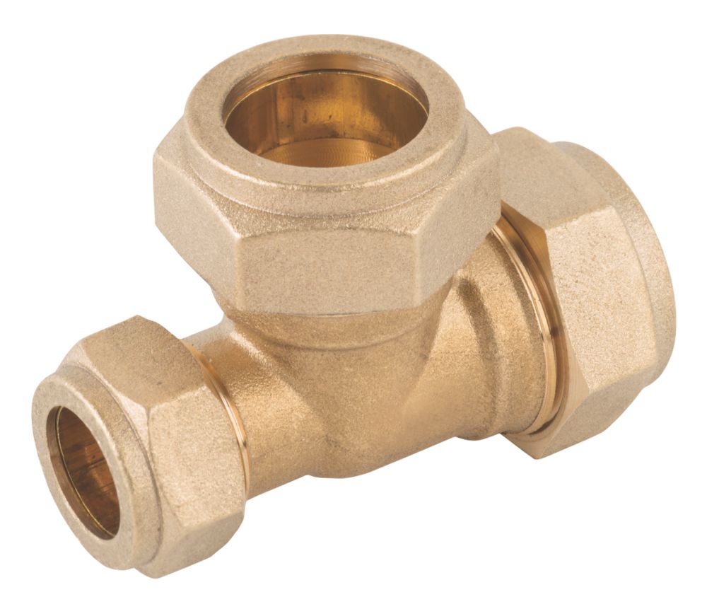 Midbrass Brass Compression Reducing Tee 3/4" x 1/2" x 3/4" - Screwfix