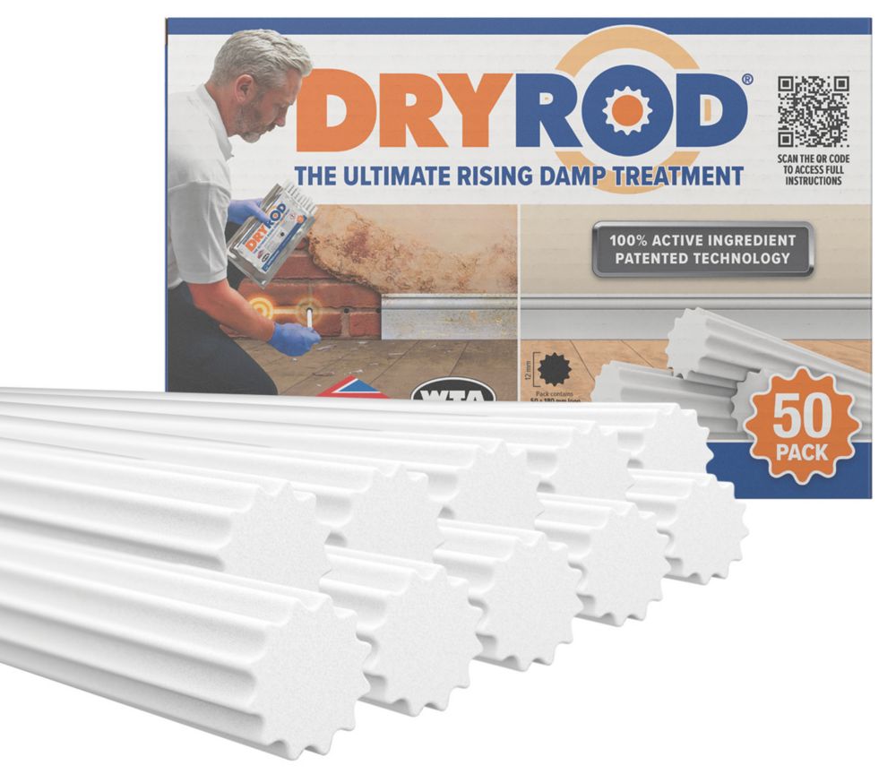 Dryzone Dryrod Damp-Proofing Rods White 180mm x 12mm 50 Pack - Screwfix