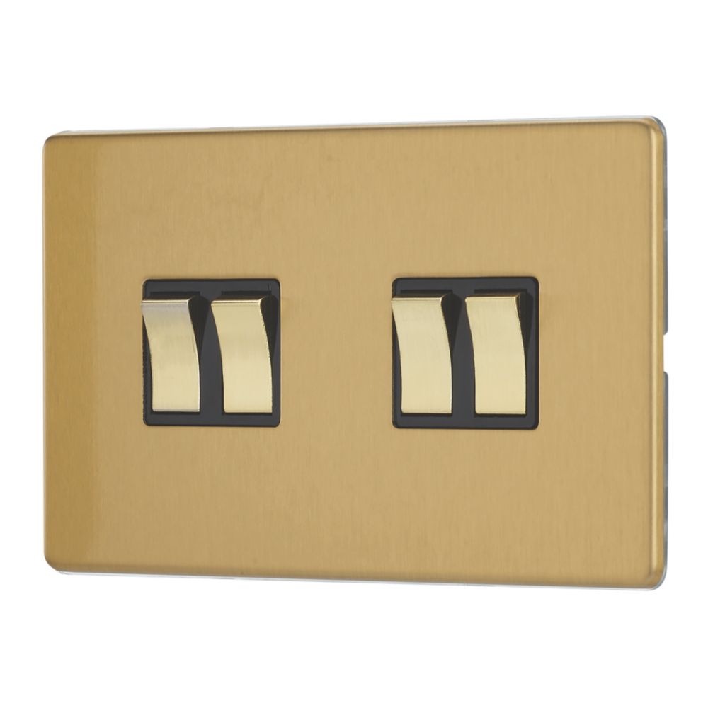 Contactum Lyric 10AX 4-Gang 2-Way Light Switch Brushed Brass with Black ...