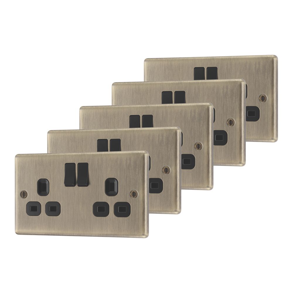 LAP 13A 2-Gang SP Switched Sockets Antique Brass with Black Inserts 5 ...