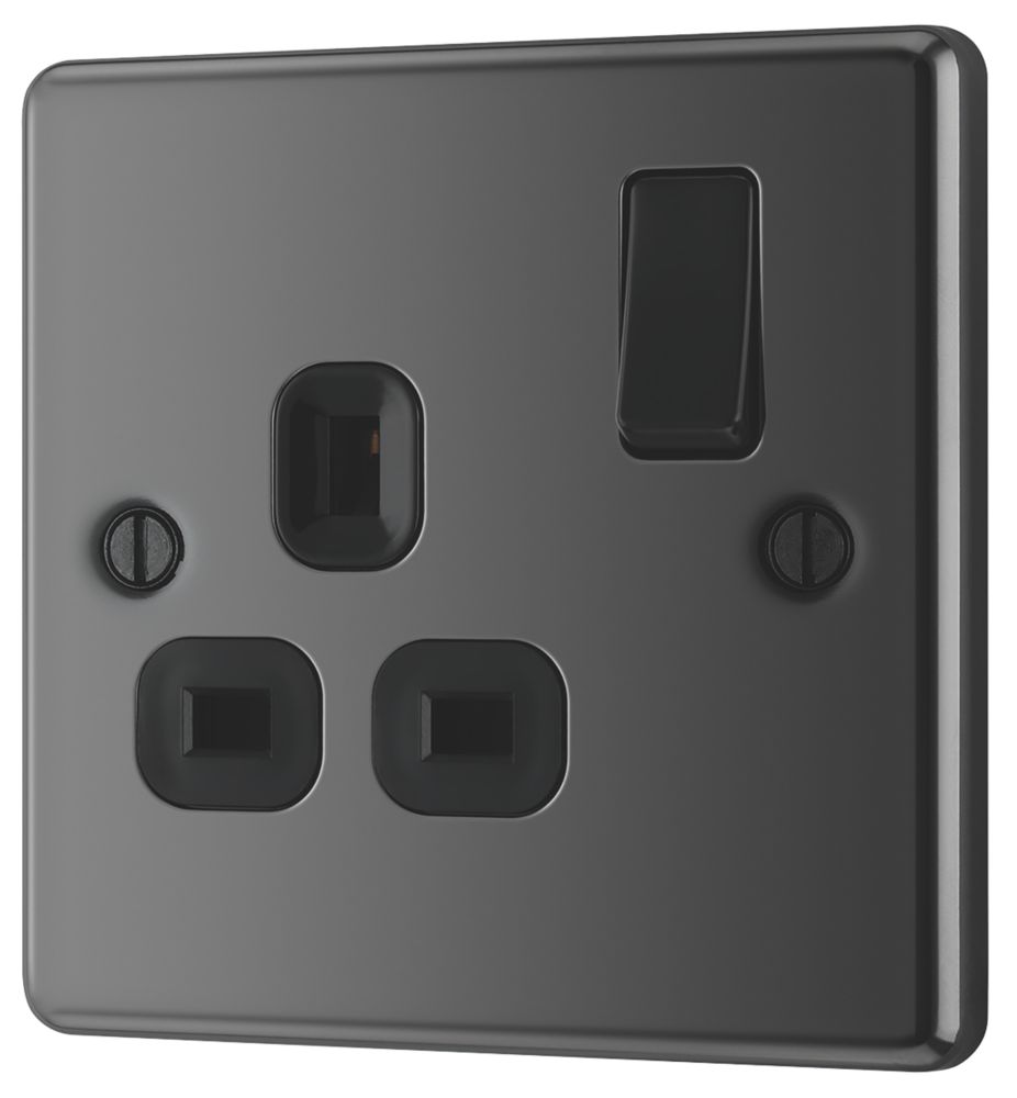 LAP 13A 1-Gang SP Switched Plug Socket Black Nickel with Black Inserts ...