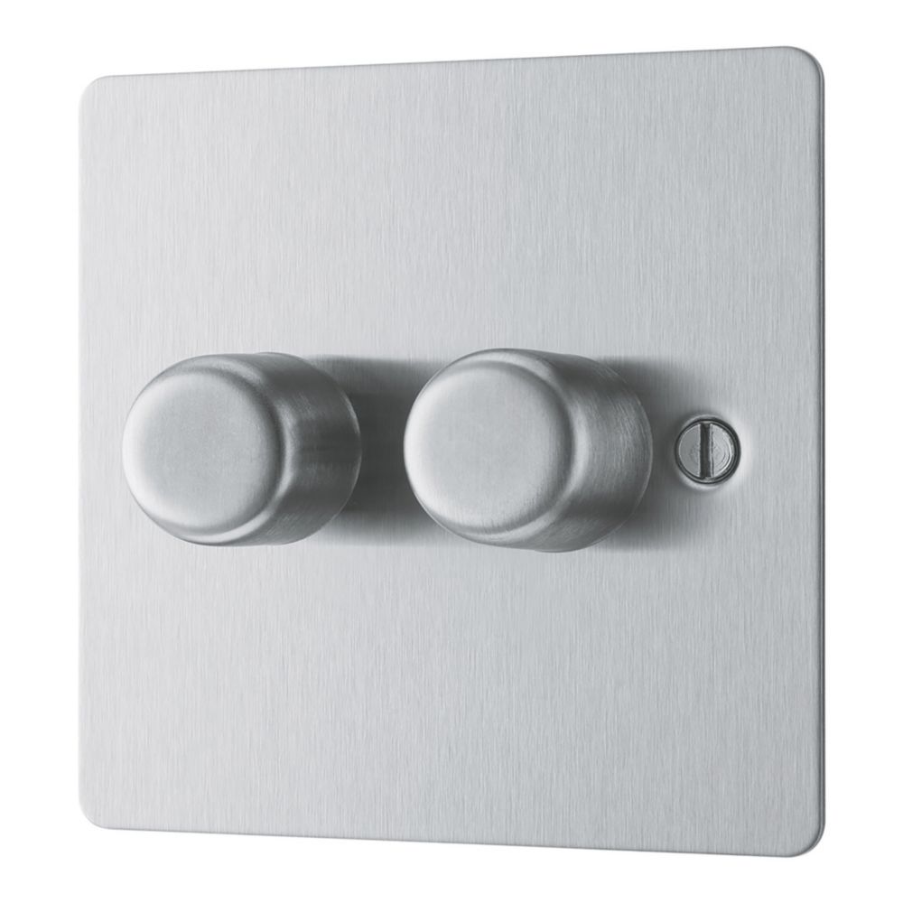 LAP 2-Gang 2-Way LED Dimmer Switch Brushed Steel with Colour-Matched ...