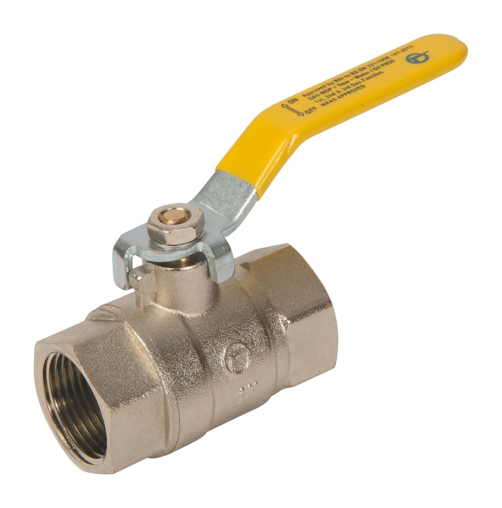 Tesla BSP Full Bore 1" Lever Ball Valve with Yellow Handle - Screwfix