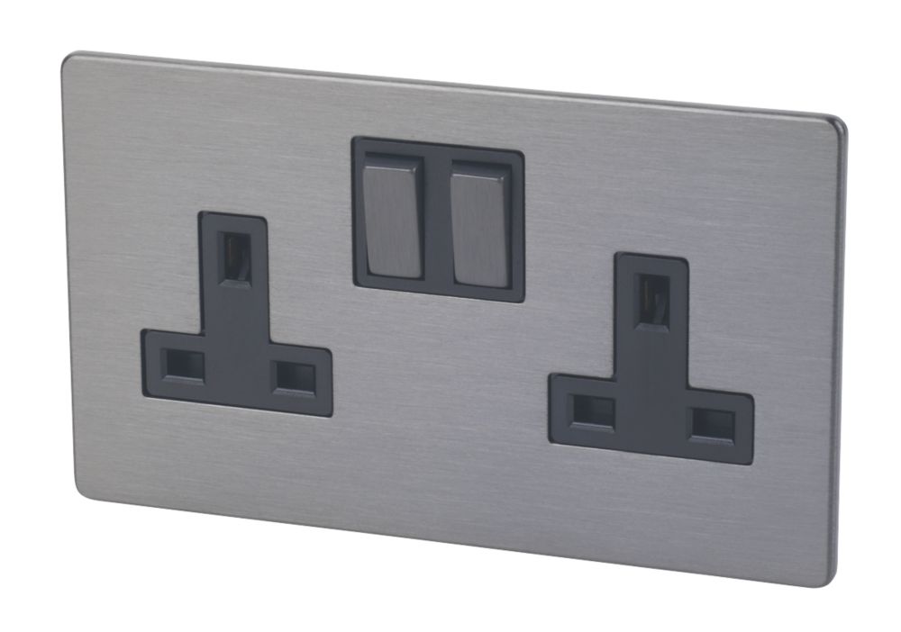 LAP 13A 2-Gang SP Switched Plug Socket Slate-Effect with Black Inserts ...