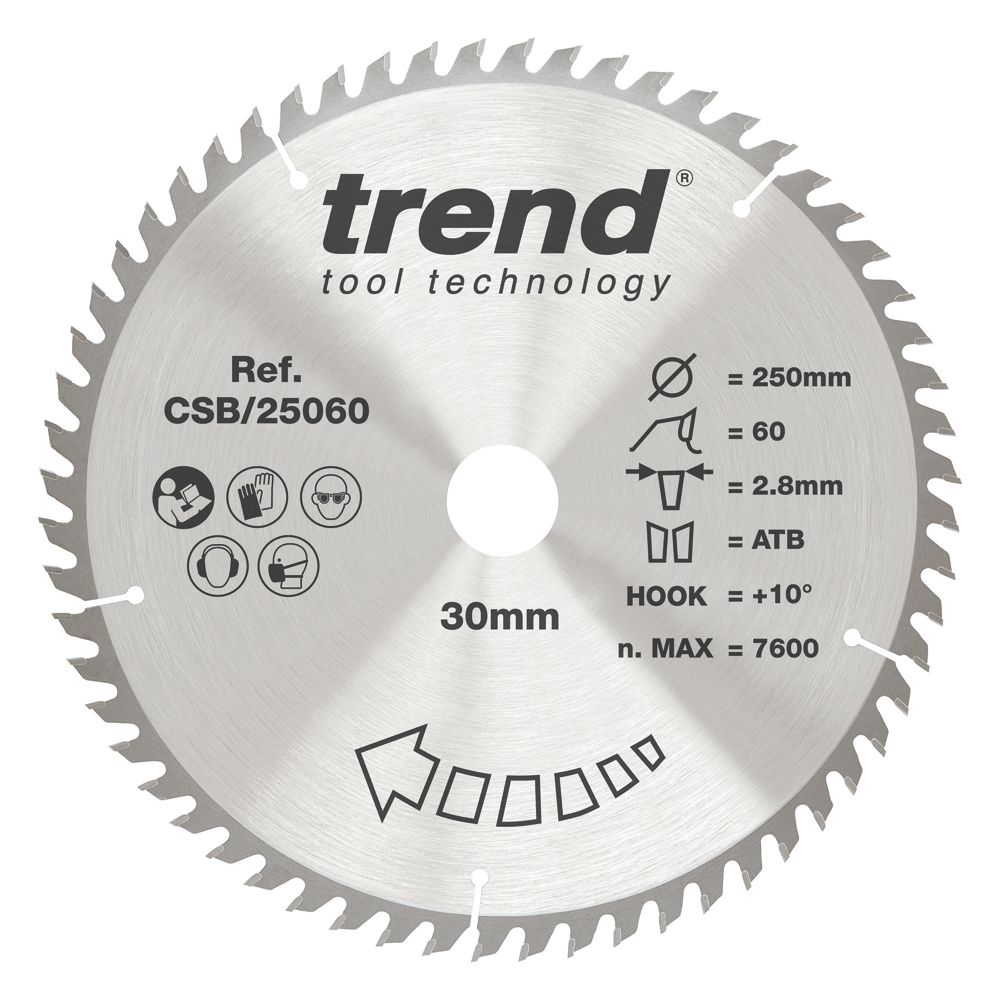 Trend CSB/25060 Wood Circular Saw Blade 250mm x 30mm 60T - Screwfix