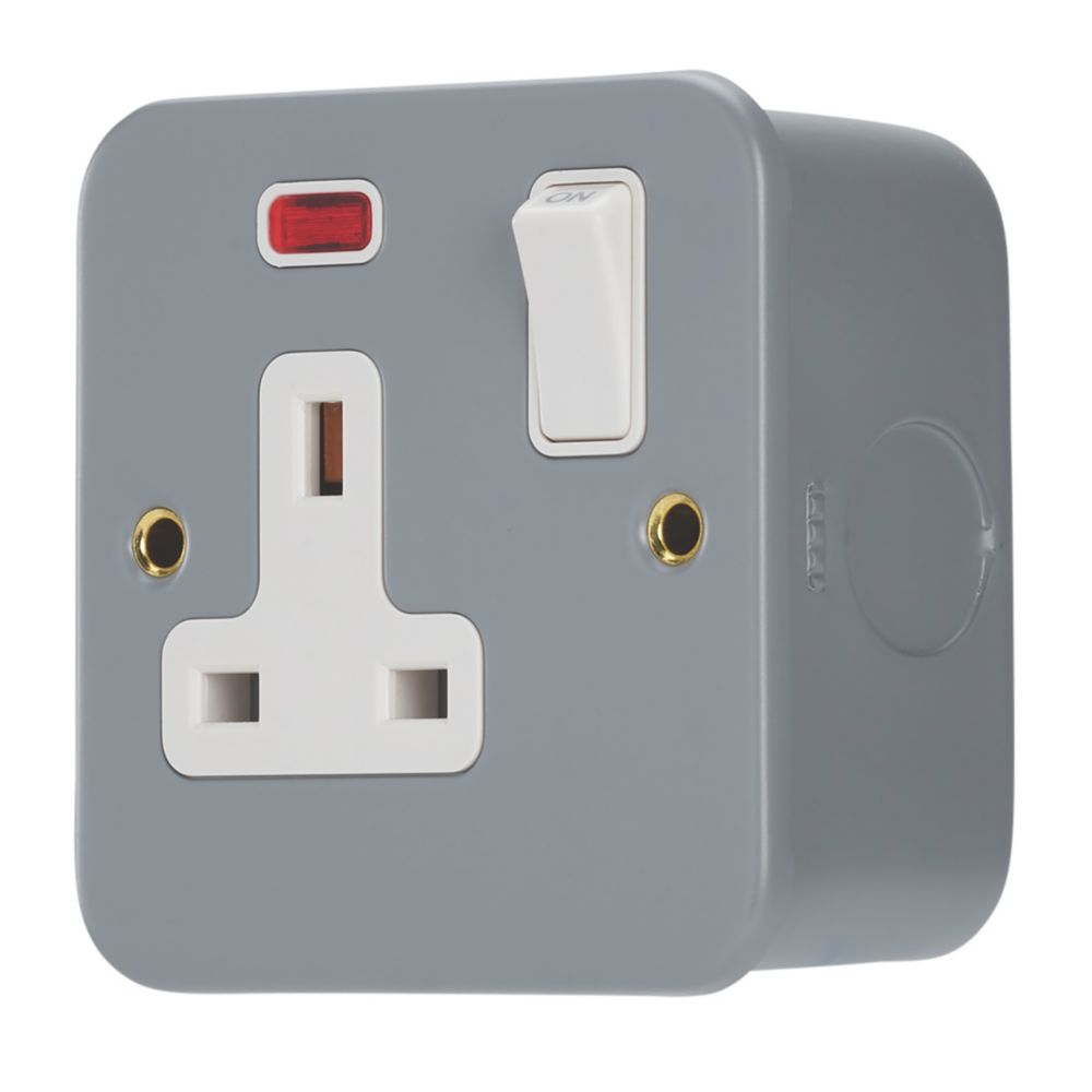 Contactum 13A 1-Gang DP Switched Metal Clad Socket with Neon with White ...