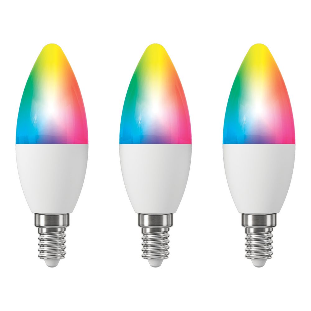 LAP E14 Candle RGB & White LED Smart Light Bulb 4.2W 470lm 3 Pack - Screwfix