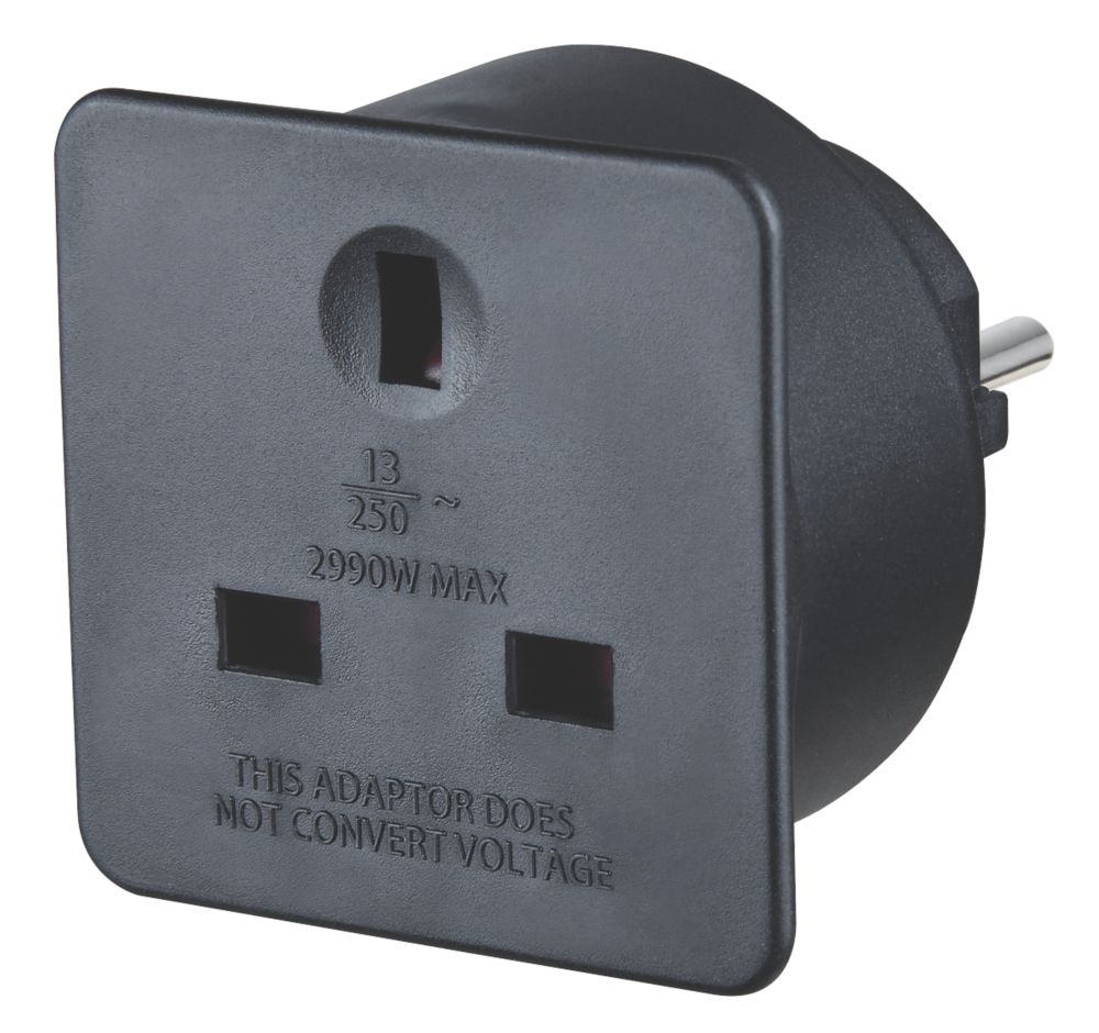 Masterplug 13A Unfused Travel Adaptor Black - Screwfix