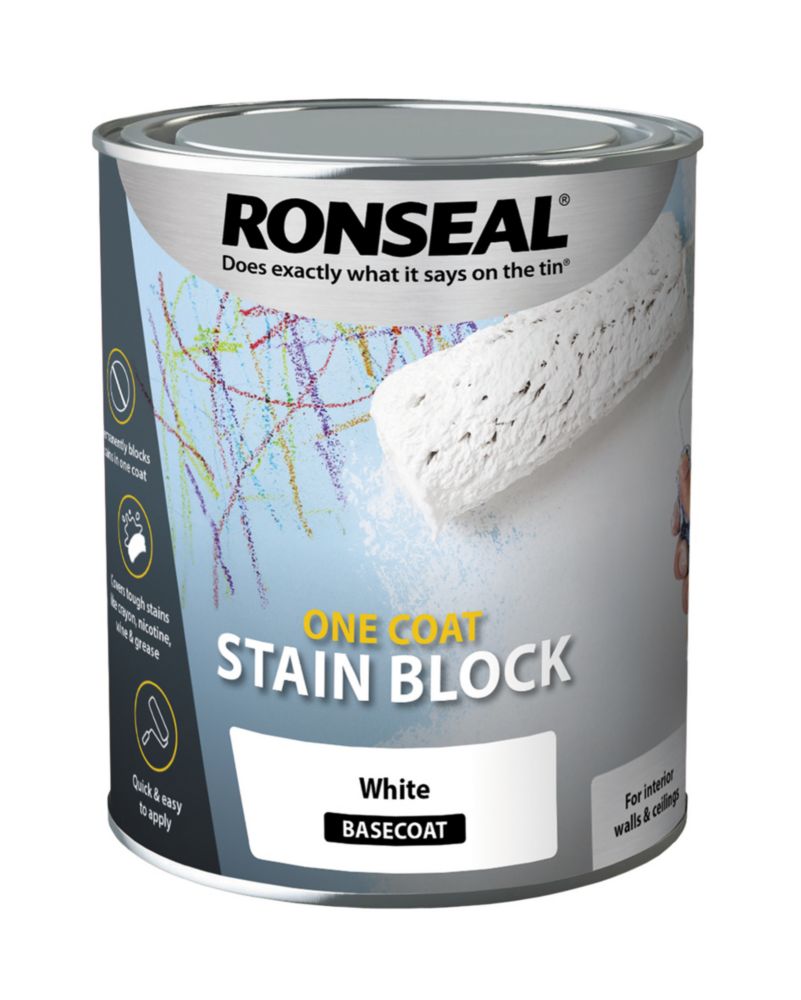Ronseal 750ml White Matt Stain Block Paint - Screwfix