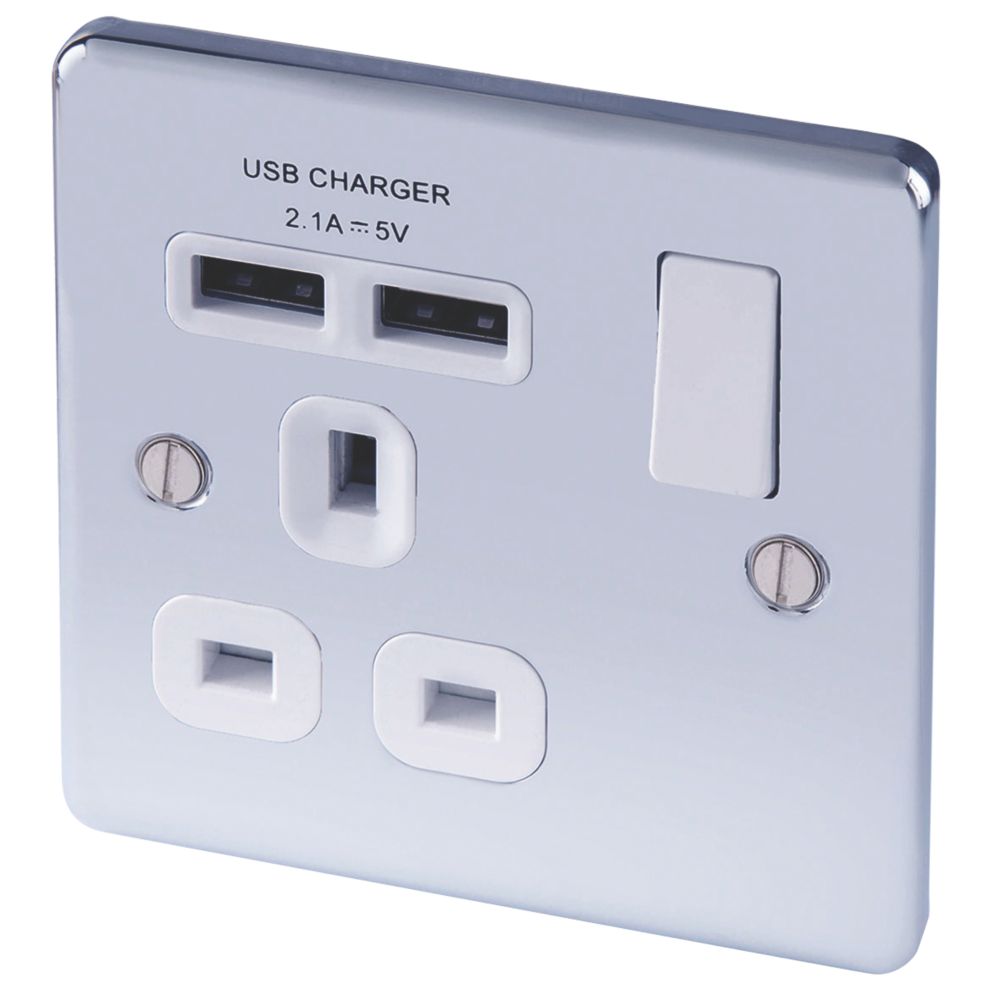 LAP 13A 1-Gang SP Switched Socket + 2.1A 10.5W 2-Outlet Type A USB ...