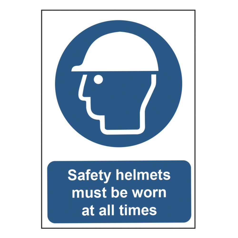 Essentials "Safety Helmets Must Be Worn" Sign 420mm x 297mm - Screwfix
