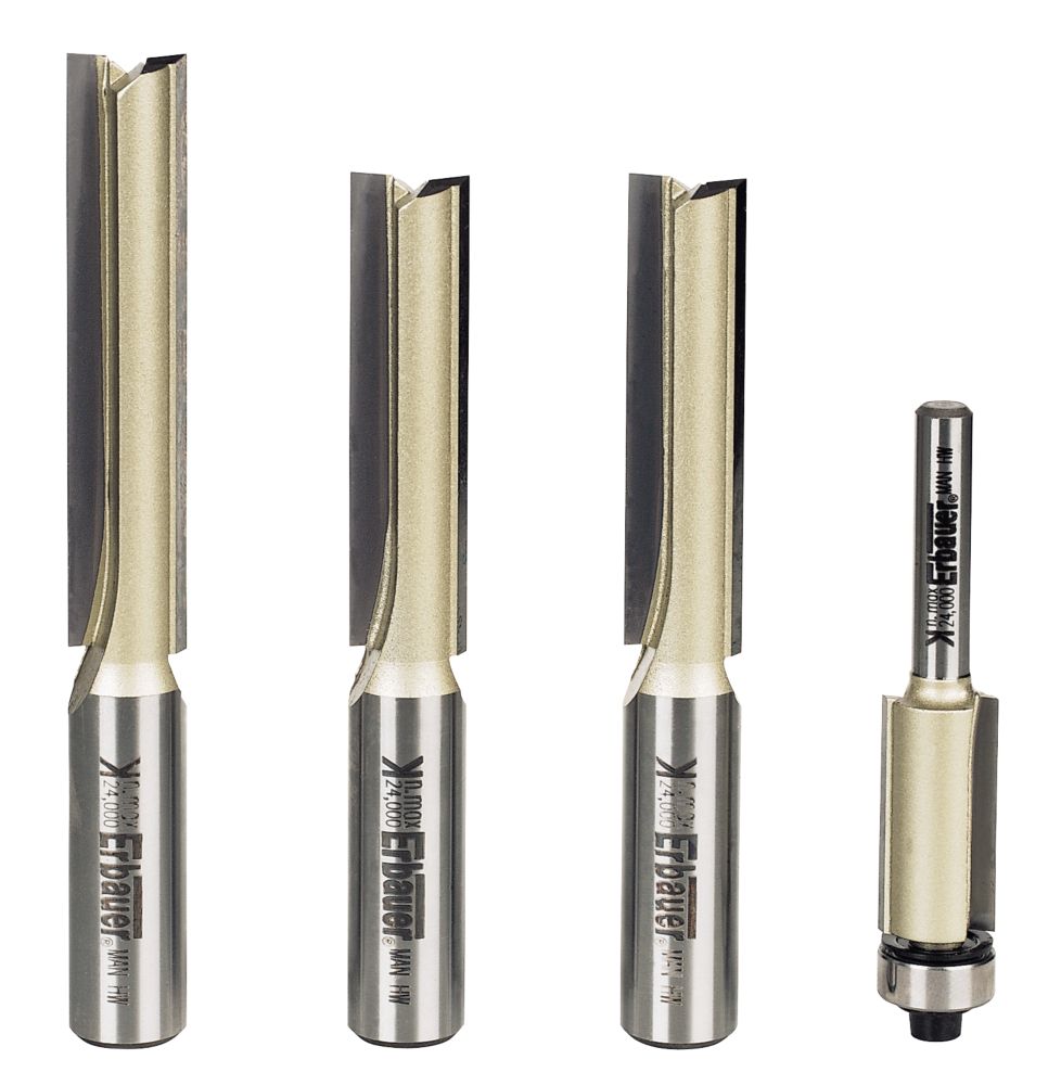 Erbauer 1/4 & 1/2" Shank Kitchen Fitters Router Set 4 Pcs - Screwfix