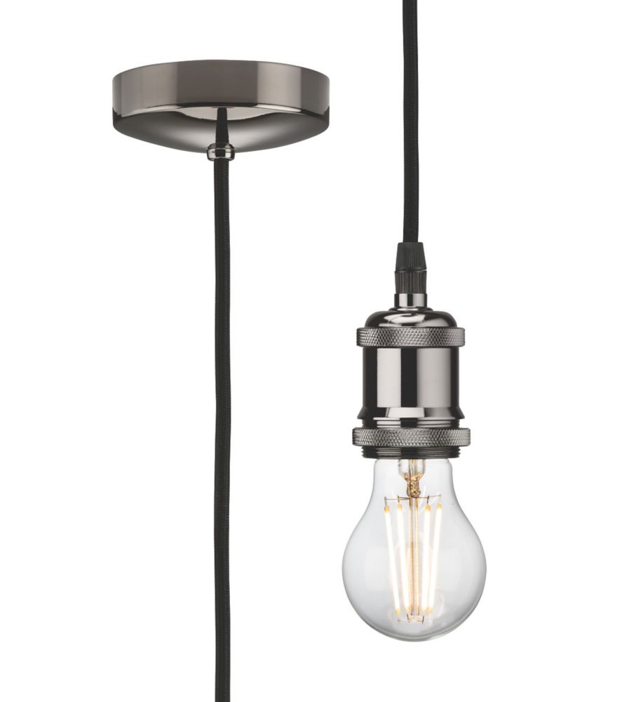 Knightsbridge Vintage 1.8m Pendant Set Light Fitting E27 Black Nickel 3 ...