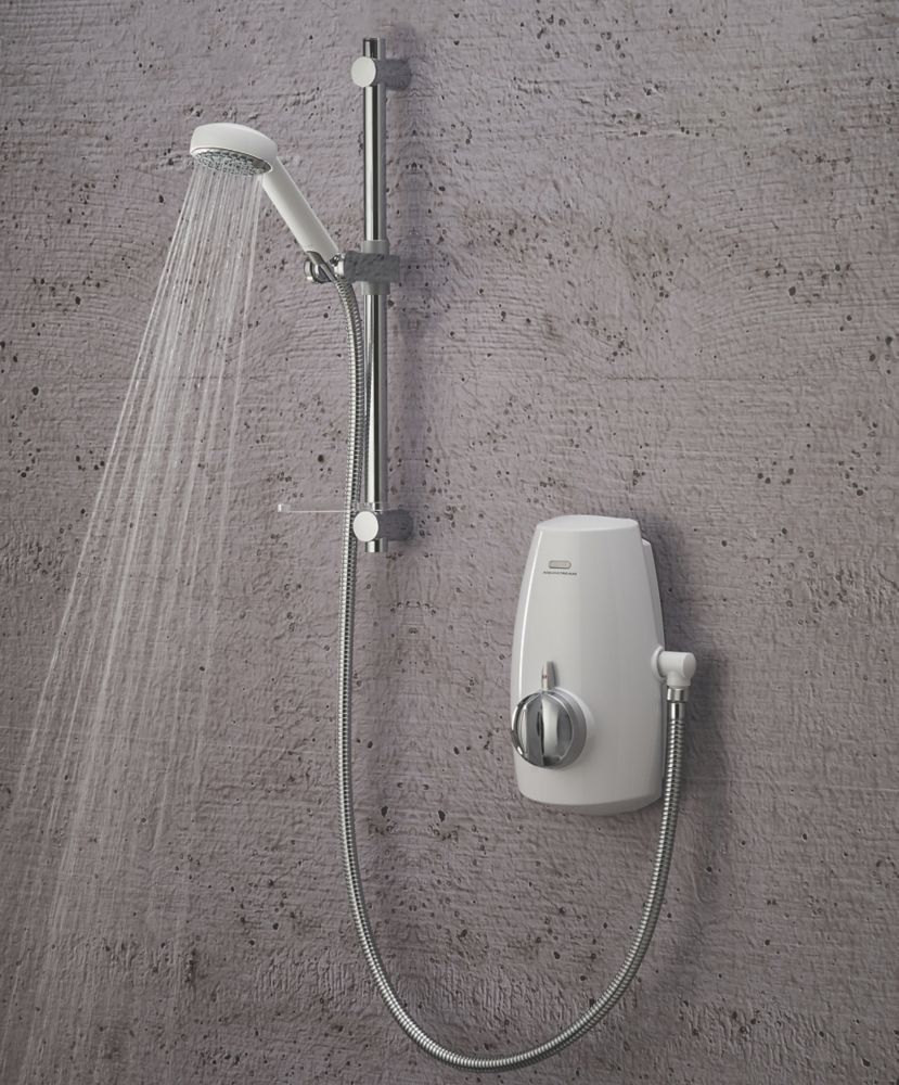 Aqualisa Aquastream Gravity Pumped White Chrome Thermostatic Power Shower