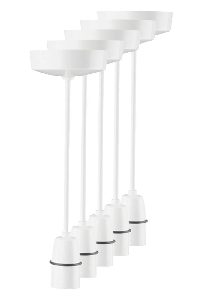 MK 6" Pendant Set Light Fitting B22 White 3 1/2" 5 Pack - Screwfix