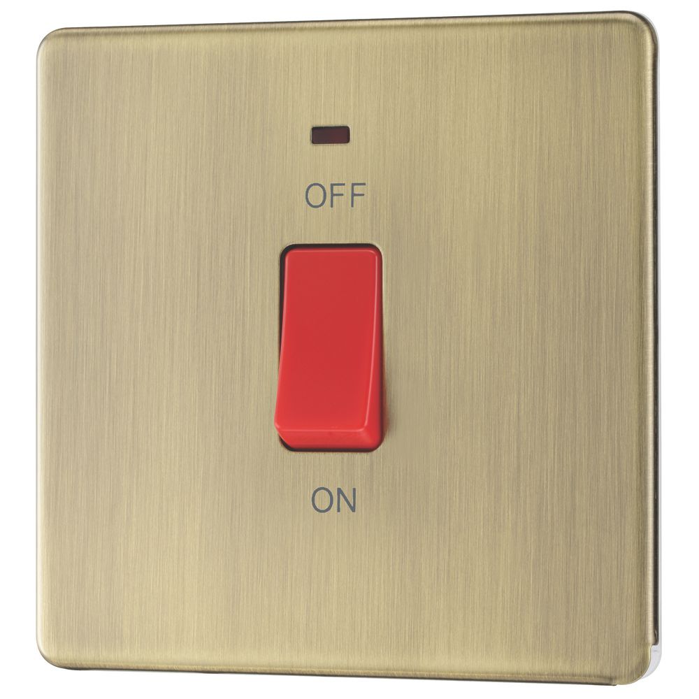 LAP 45A 1-Gang 2-Pole Cooker Switch Antique Brass with LED with Red ...
