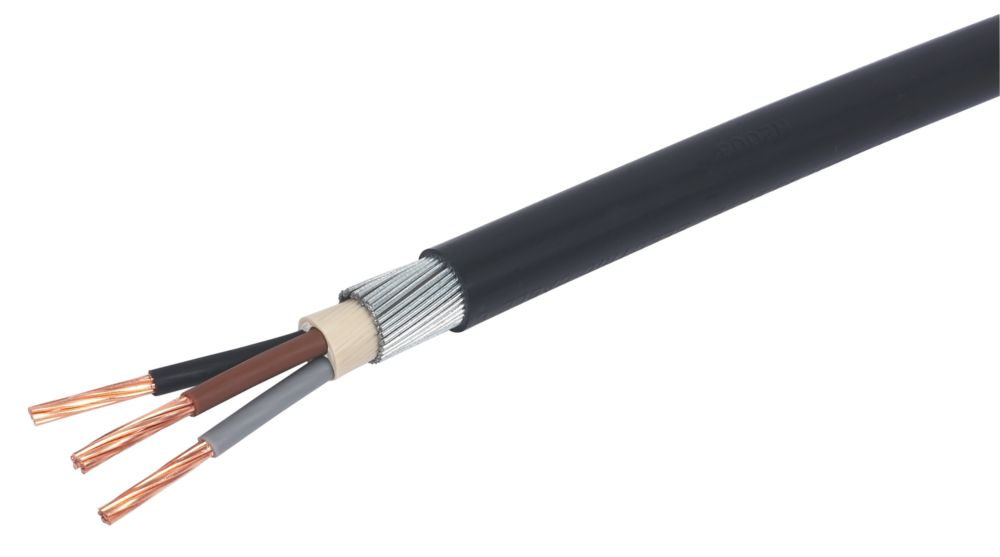 Prysmian 6943X Black 3-Core 10mm² Armoured Cable 25m Drum - Screwfix