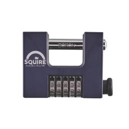 Squire Weatherproof Combination Block Padlock Blue / Chrome 85mm - Screwfix