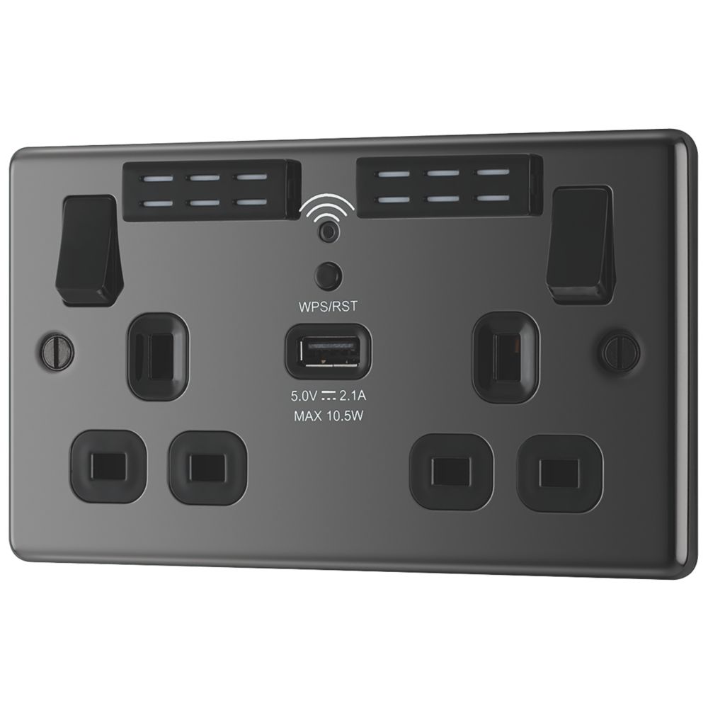 LAP 13A 2-Gang SP Switched Wi-Fi Extender Socket + 2.1A 10.5W 1-Outlet ...