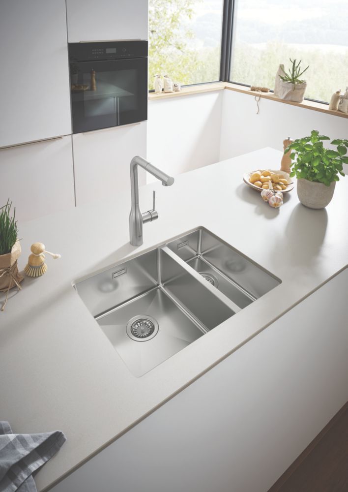 Grohe K700U Left Handed 1.5 Bowl Stainless Steel Undermount Sink 595mm ...