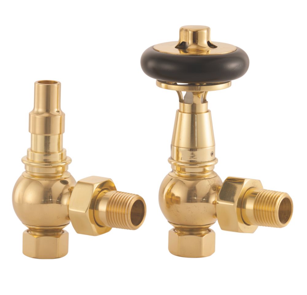 Arroll UK-28 15mm x 1/2" Antique Brass Angled Traditional Thermostatic ...