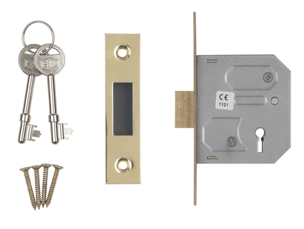 Smith & Locke 3 Lever Electric Brass 3-Lever Mortice Deadlock 64mm Case ...