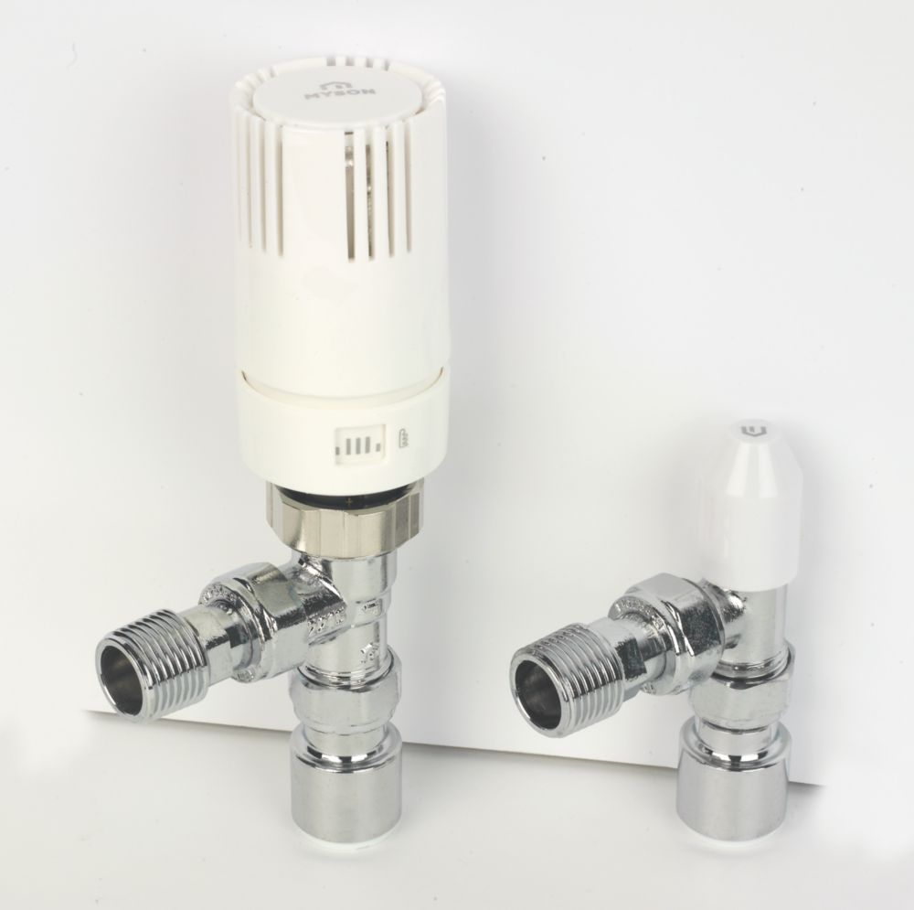 Myson TRV2PAK15AC 15mm x 1/2" Chrome/White Angled Standard Thermostatic ...