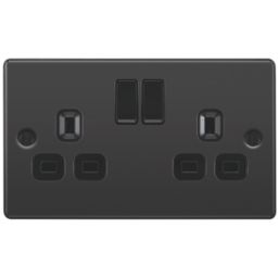 LAP 13A 2-Gang SP Switched Plug Sockets Black Nickel with Black Inserts ...