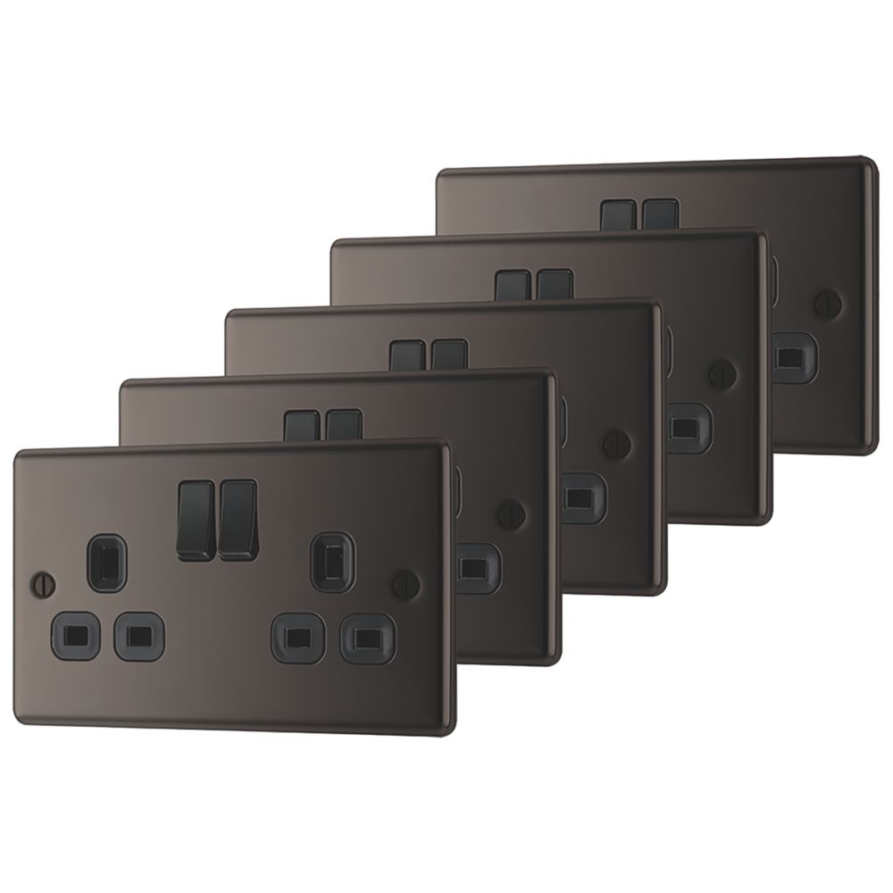 LAP 13A 2-Gang SP Switched Plug Sockets Black Nickel with Black Inserts ...