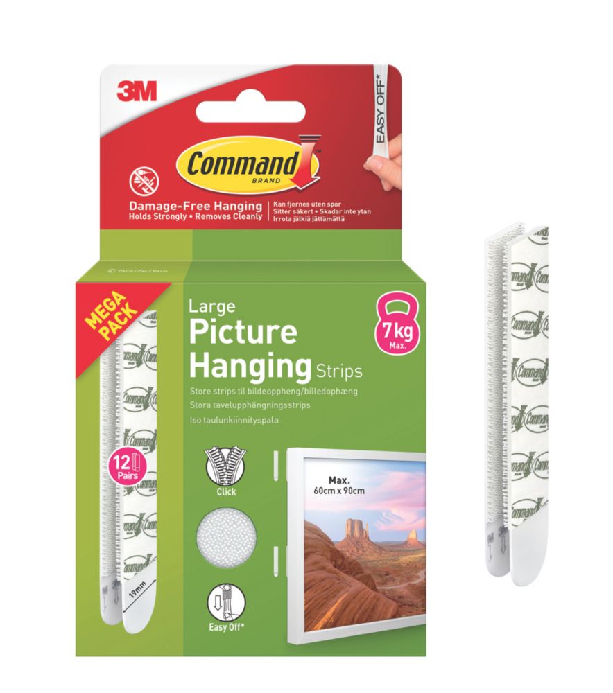 Command Self-Adhesive Picture Hanging Strips Large 24 Pack - Screwfix