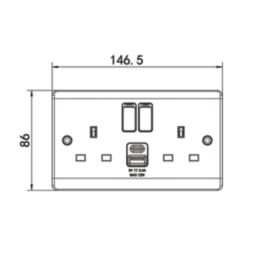 LAP 13A 2-Gang SP Switched Socket + 2.4A 12W 2-Outlet Type A & C USB ...
