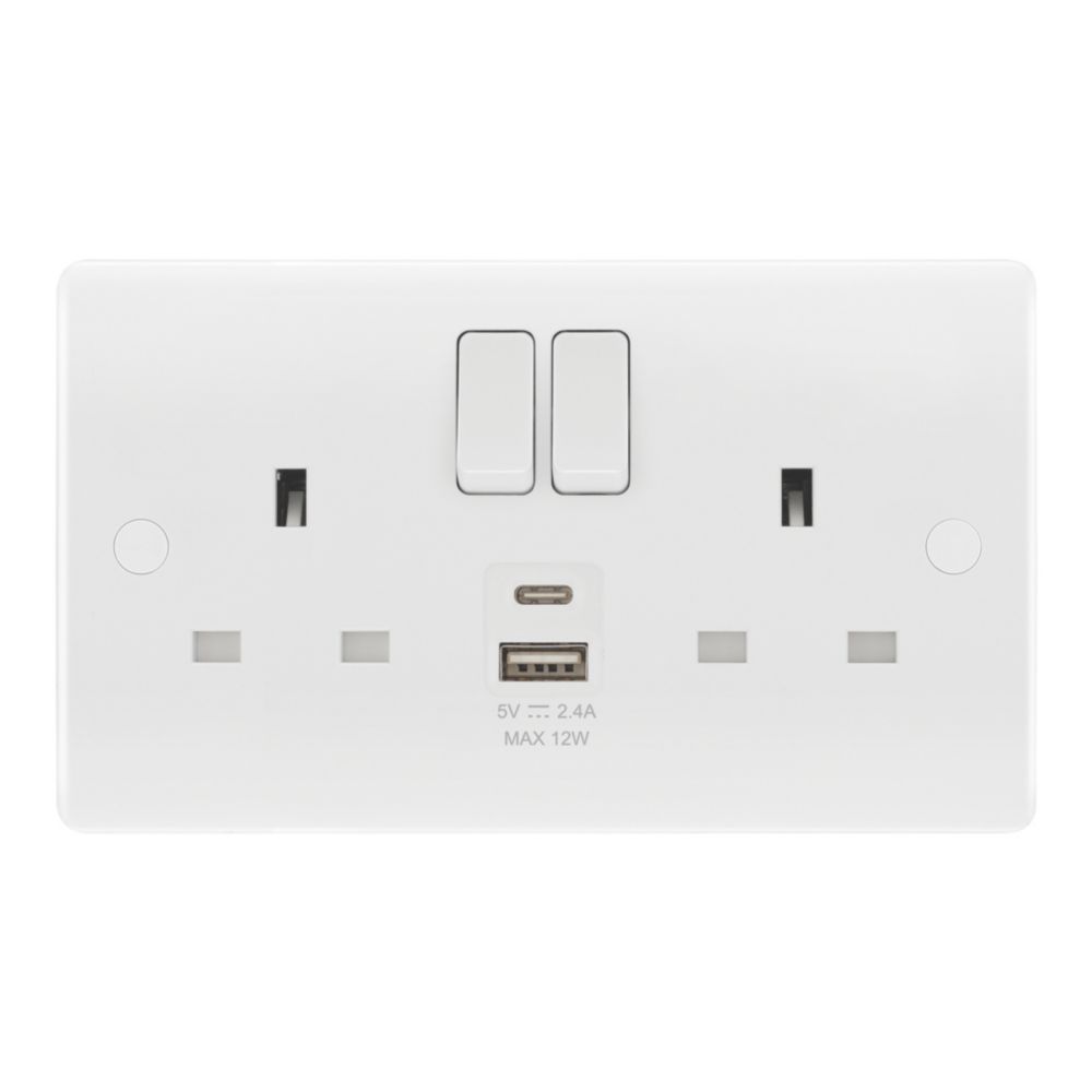 LAP 13A 2-Gang SP Switched Socket + 2.4A 12W 2-Outlet Type A & C USB ...
