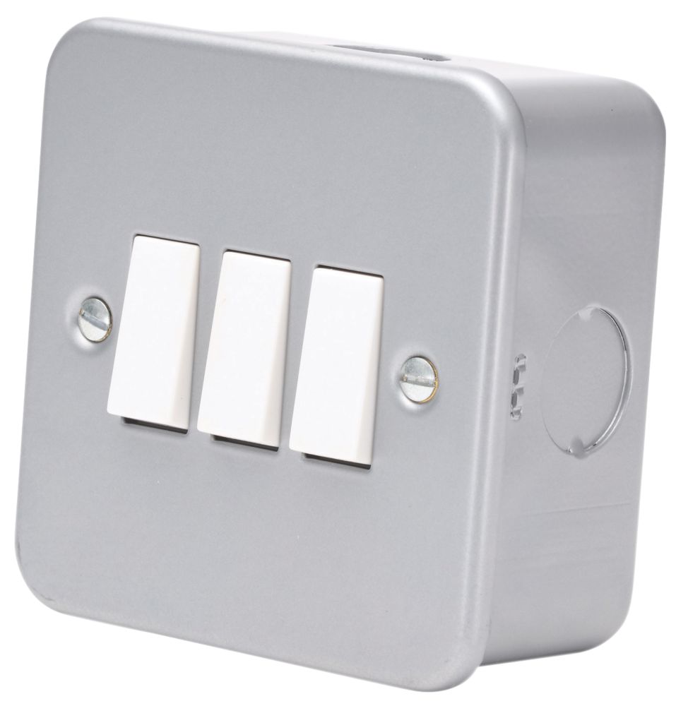 Essentials 10AX 3-Gang 2-Way Metal Clad Switch with White Inserts ...