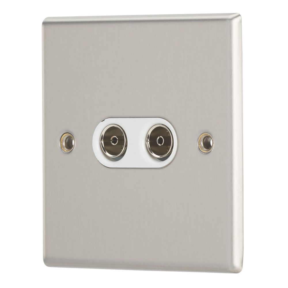 Contactum iConic 2-Gang Female Coaxial TV Socket Brushed Steel with ...