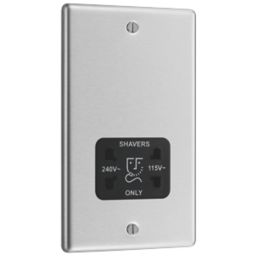 LAP 2-Gang Dual Voltage Shaver Socket 115 / 230V Brushed Stainless ...